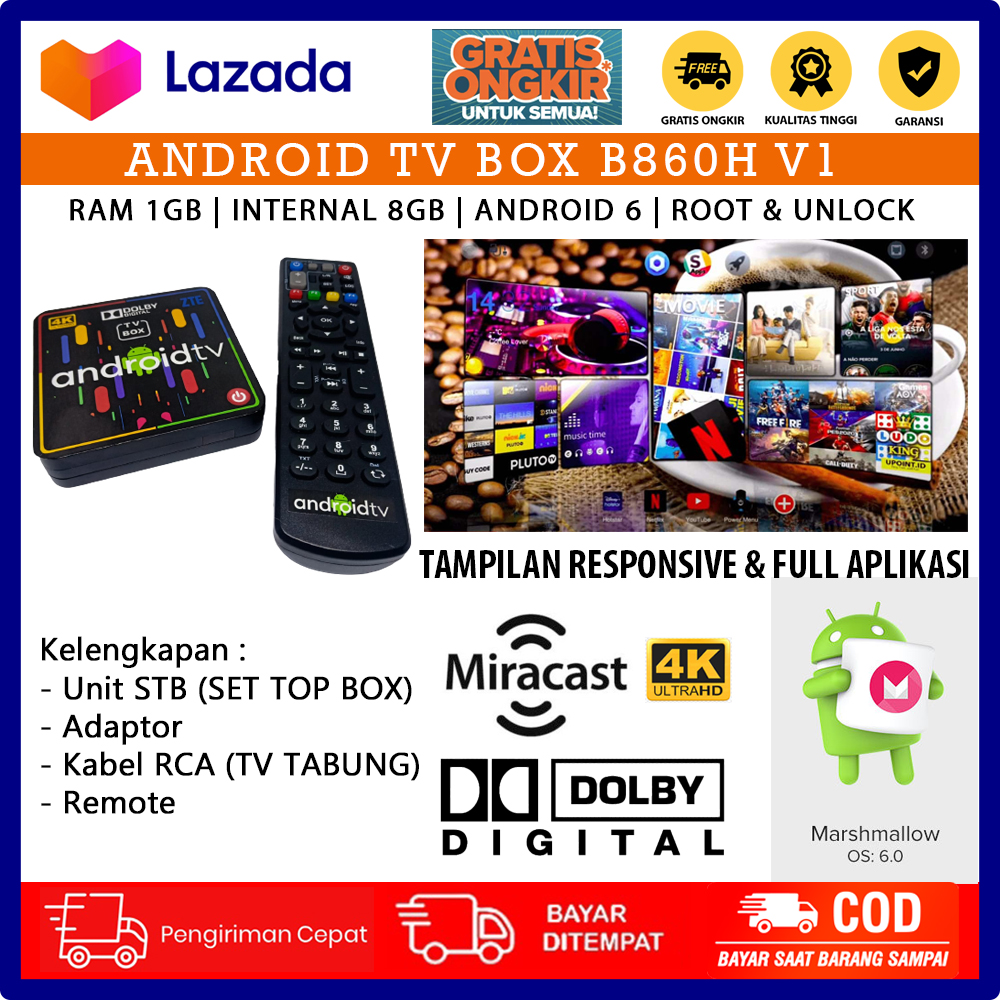 Android TV Box B860H V1 / RAM 1GB / INTERNAL 8GB / ANDROID 6 / Smart TV ...