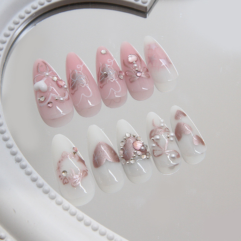 Enacolor 24Pcs Sweet Pink Butterfly Fake Nails with Glue DIY Art Design ...