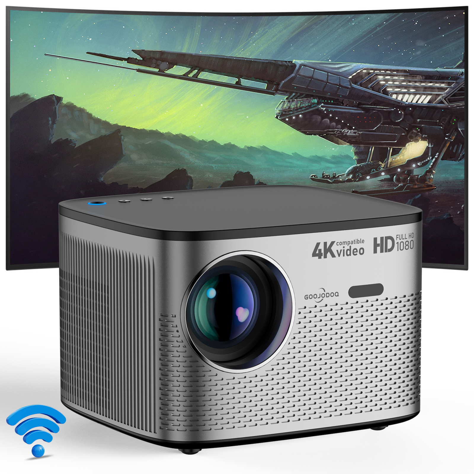 GOOJODOQ Full HD 1080P 13000 LM home projector supports Android/iOS Wi ...