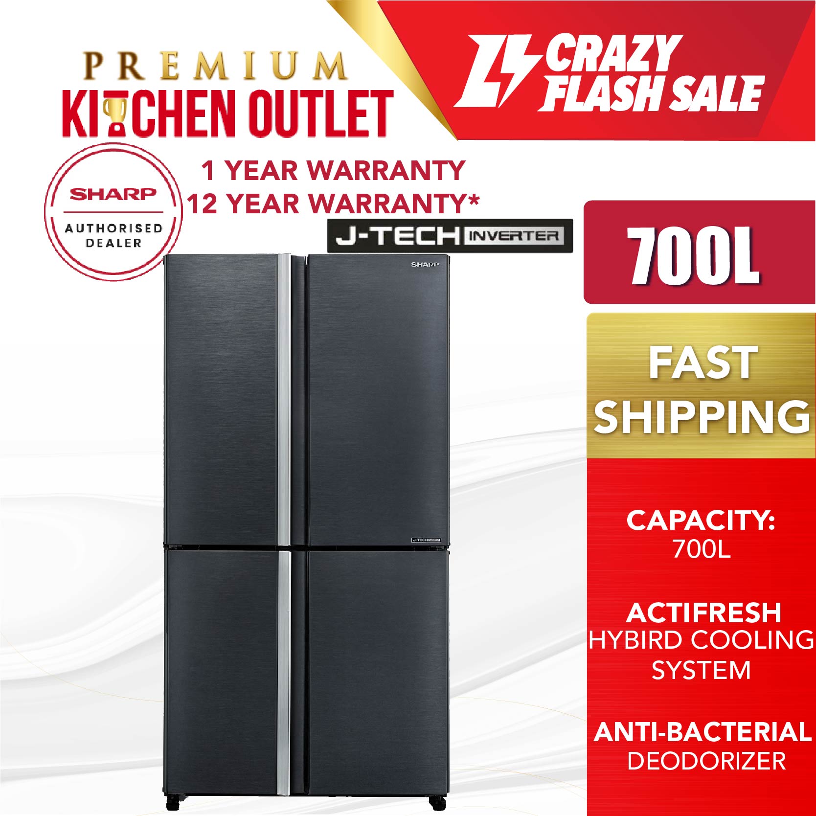 【Own Truck Delivery】Sharp 750L J-Tech Inverter 4 Door Refrigerator ...