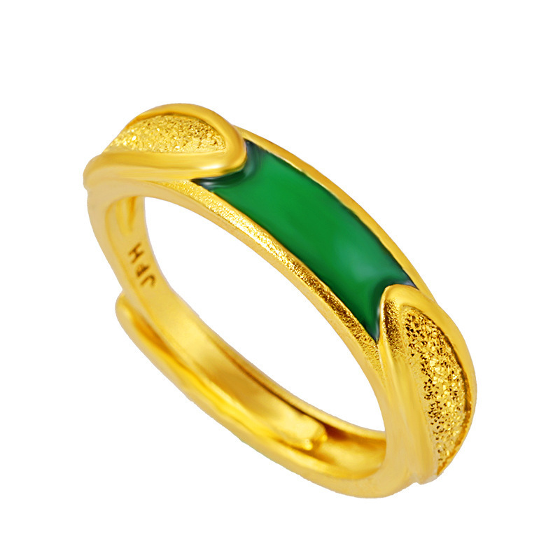 Frosted Edge Plated Gold Color Ring Green Enamel Color Glue Drops Men's ...