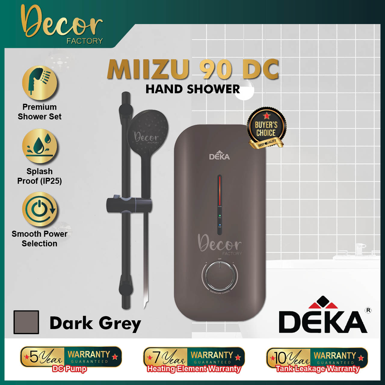 🔥NEW🔥 DEKA MIIZU 90 DC Water Heater Silent Inverter Pump Hand Shower ...