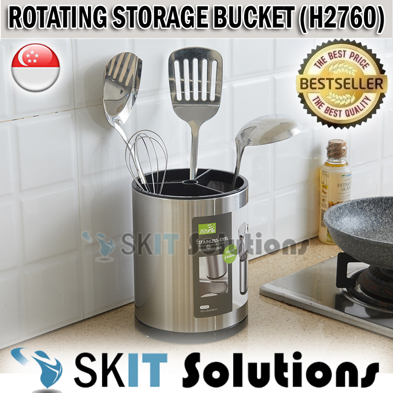 【SKIT SG Seller】Premium Stainless Steel Kitchen Utensil Cutlery Bucket ...