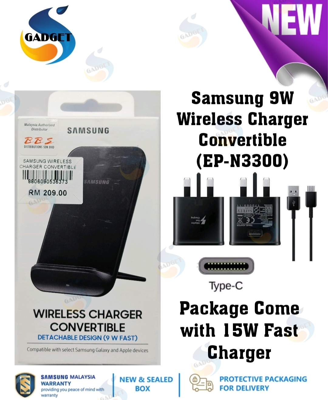 [Original] Samsung 9W Wireless Charger Convertible (EP-N3300) | Lazada