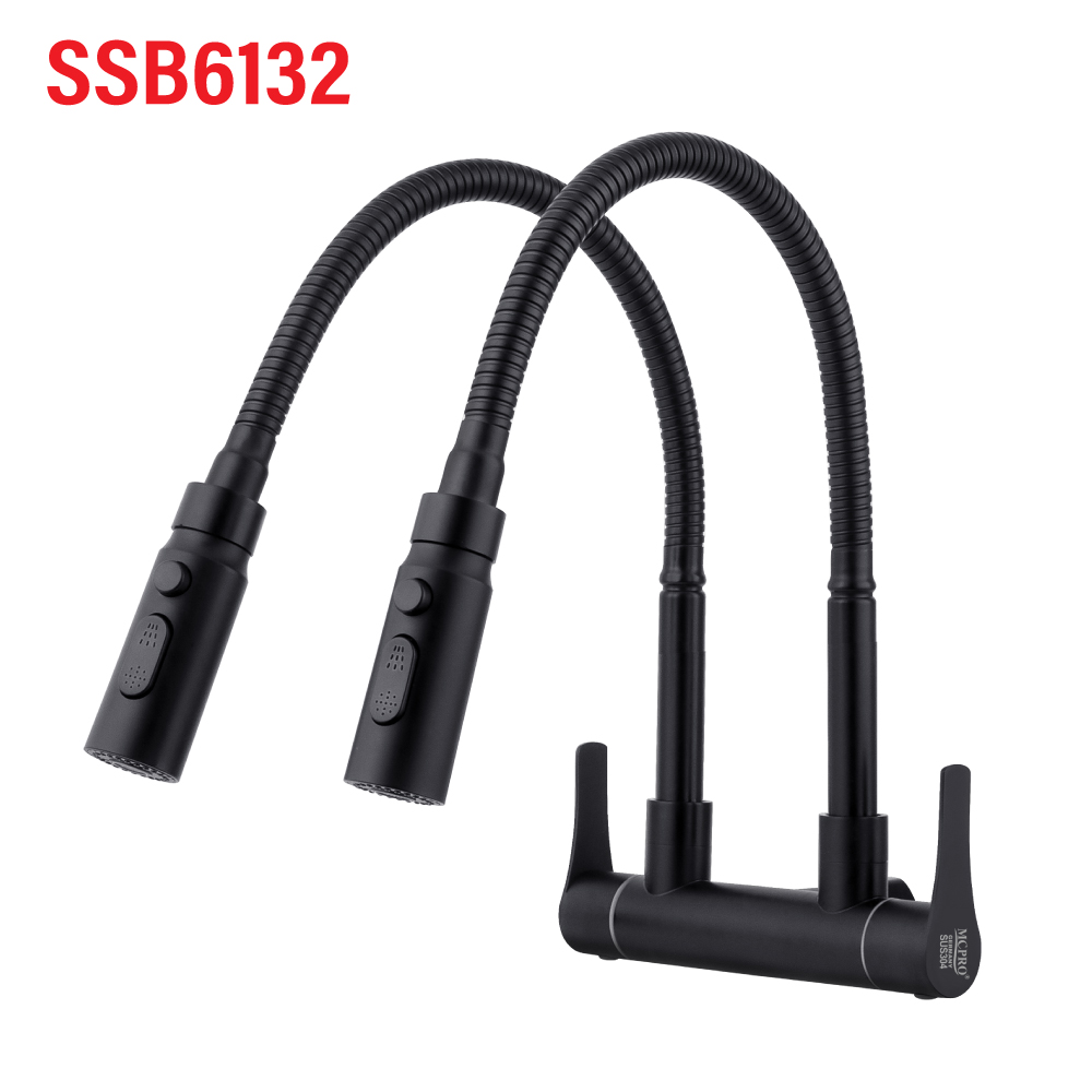 MCPRO SUS304 Stainless Steel Kitchen Faucet BLACK Flexible Twin Wall ...