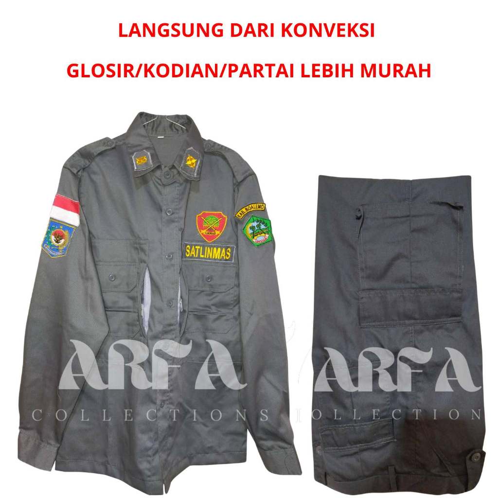 1 stel baju dan celana seragam linmas terbaru warna abu,model PDL ...