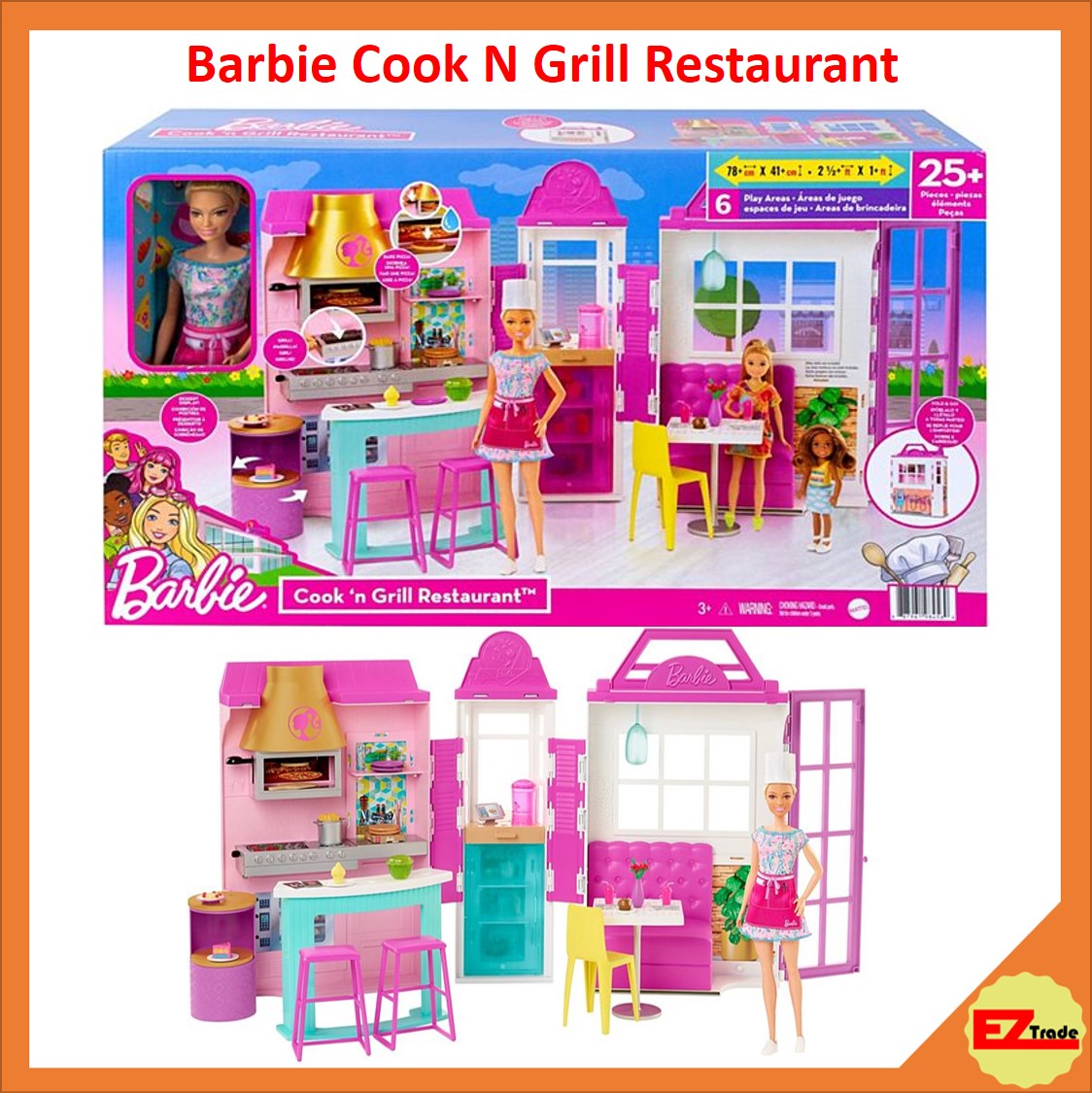 Mattel Barbie Cook ‘n Grill Restaurant™ Doll & Playset with 30+ Pieces ...