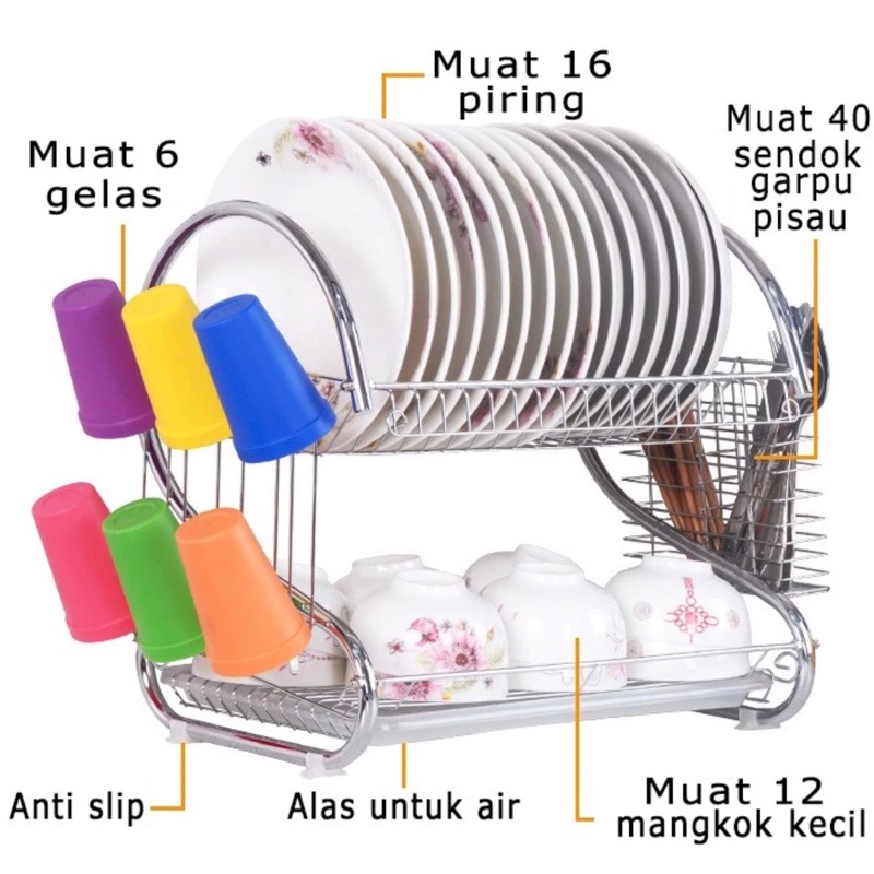 Rak Piring Stainless 2 Susun Anti Karat | Lazada Indonesia
