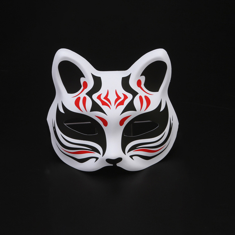 Japanese Mask Half Face Hand-painted Cat Fox Mask Anime Masquerade ...