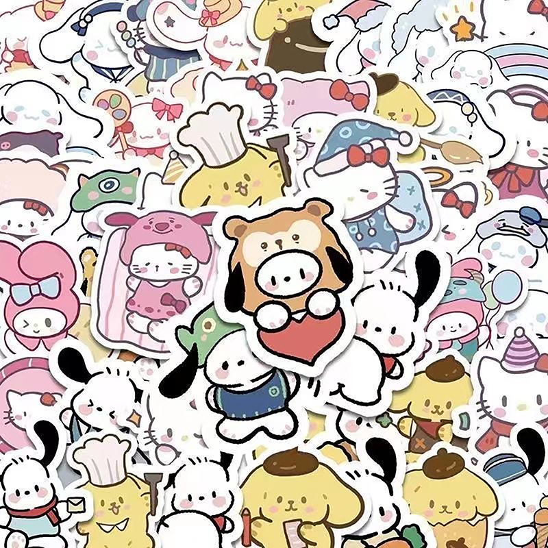 100 Sheet Cartoon Stickers Cute Anime Sticker Notebook Luggage Guitar ...