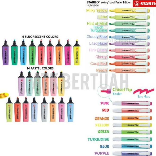 Paket Lengkap Semua Warna Stabilo Pastel Original Boss Swing Cool ...