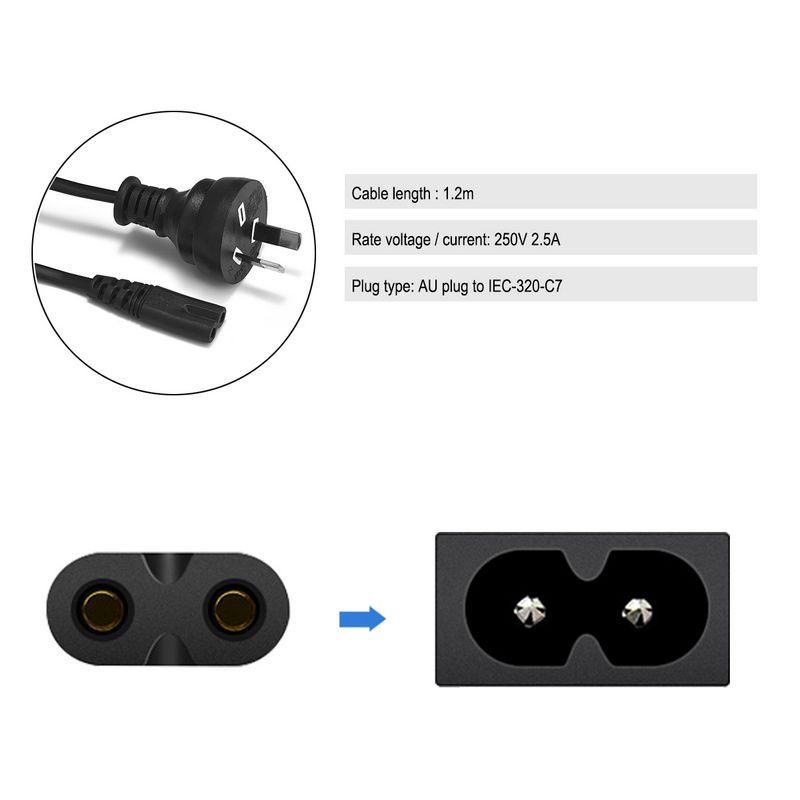 【TopazTrove】AU Australia IEC C7 Power Cable 1.2m Figure 8 Power ...