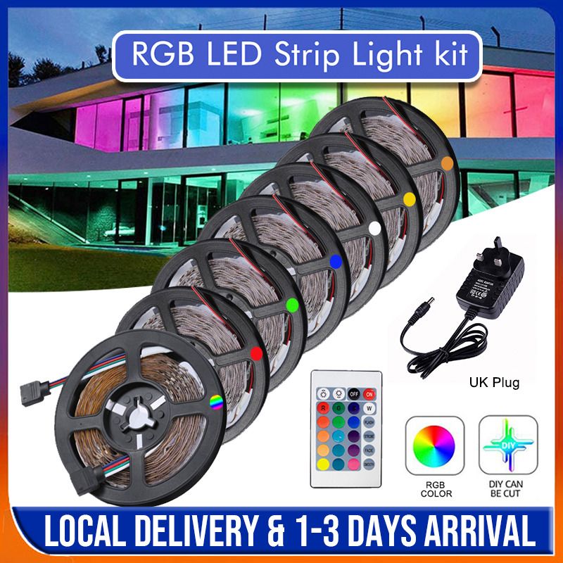LED Strip Light UK Plug 5050 RGB LED Strip Fairy Light Kits 5m 10m 15m ...