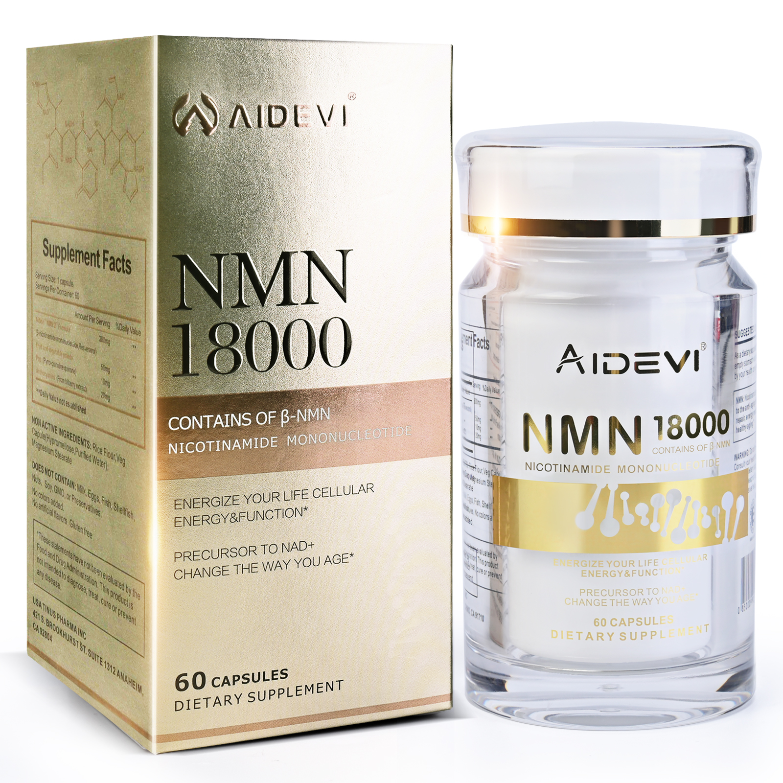 Aidevi NMN β-Nicotinamide Mononucleotide 18000 (60 Capsules) for NAD+ ...