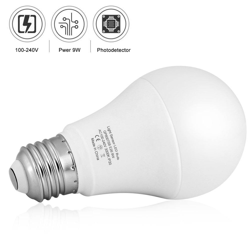 【High-quality】9W E26 Intelligent Sensor Led Bulb Built-In Photosensor ...