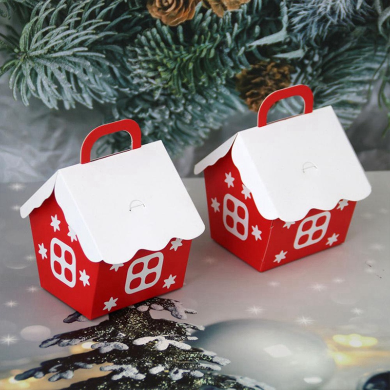 50Pcs Holiday Gift Candy Box Christmas House Candy Box Red Small House ...