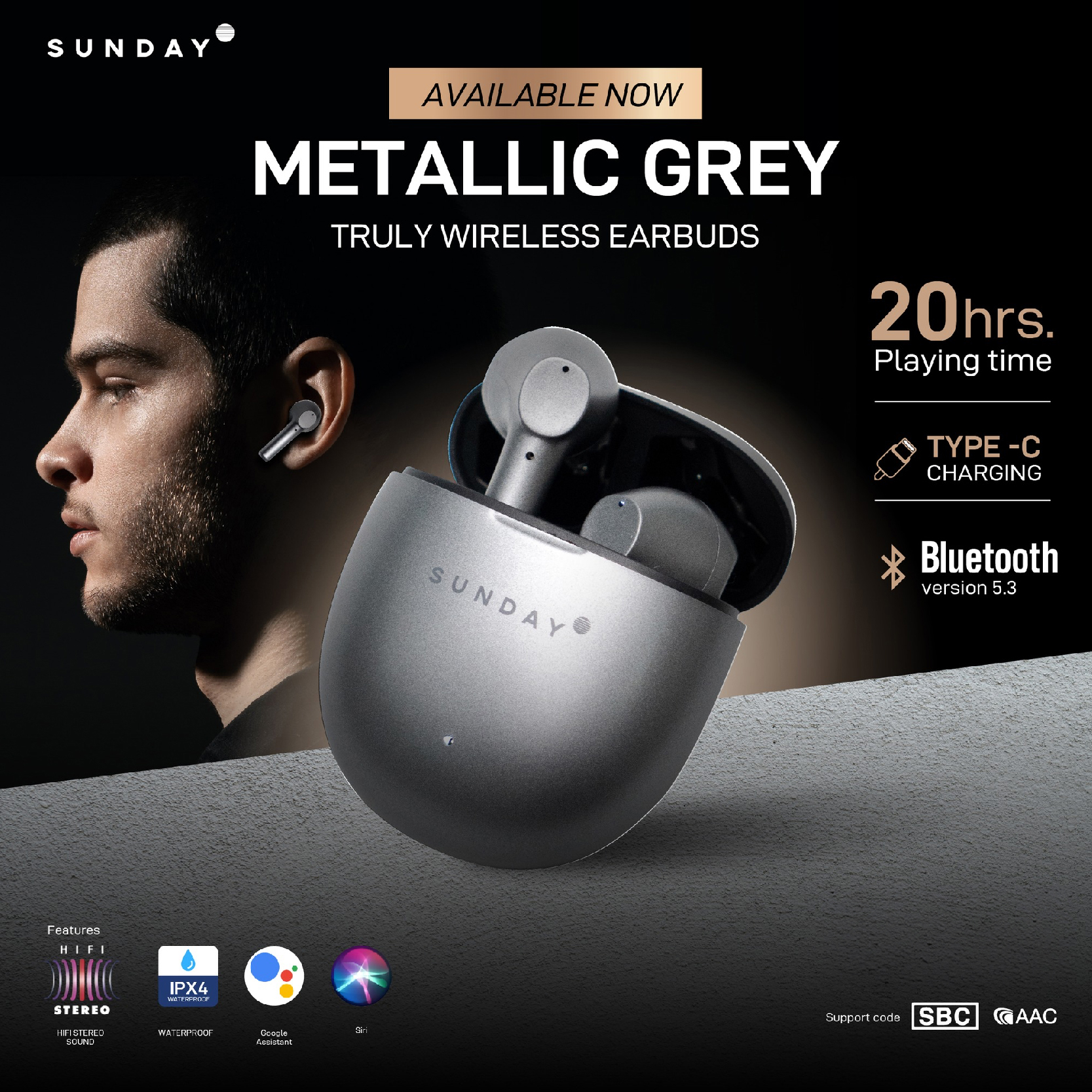 หูฟัง Sunday Metallic Grey TWS (รับประกัน 6 เดือน) By Jaymart - Jaymart ...