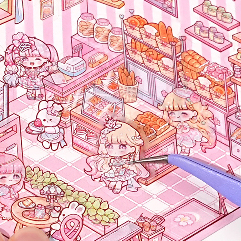 1Set Funny Supermarket Baking Shop Stickers Cute Cartoon Scene Stickers ...