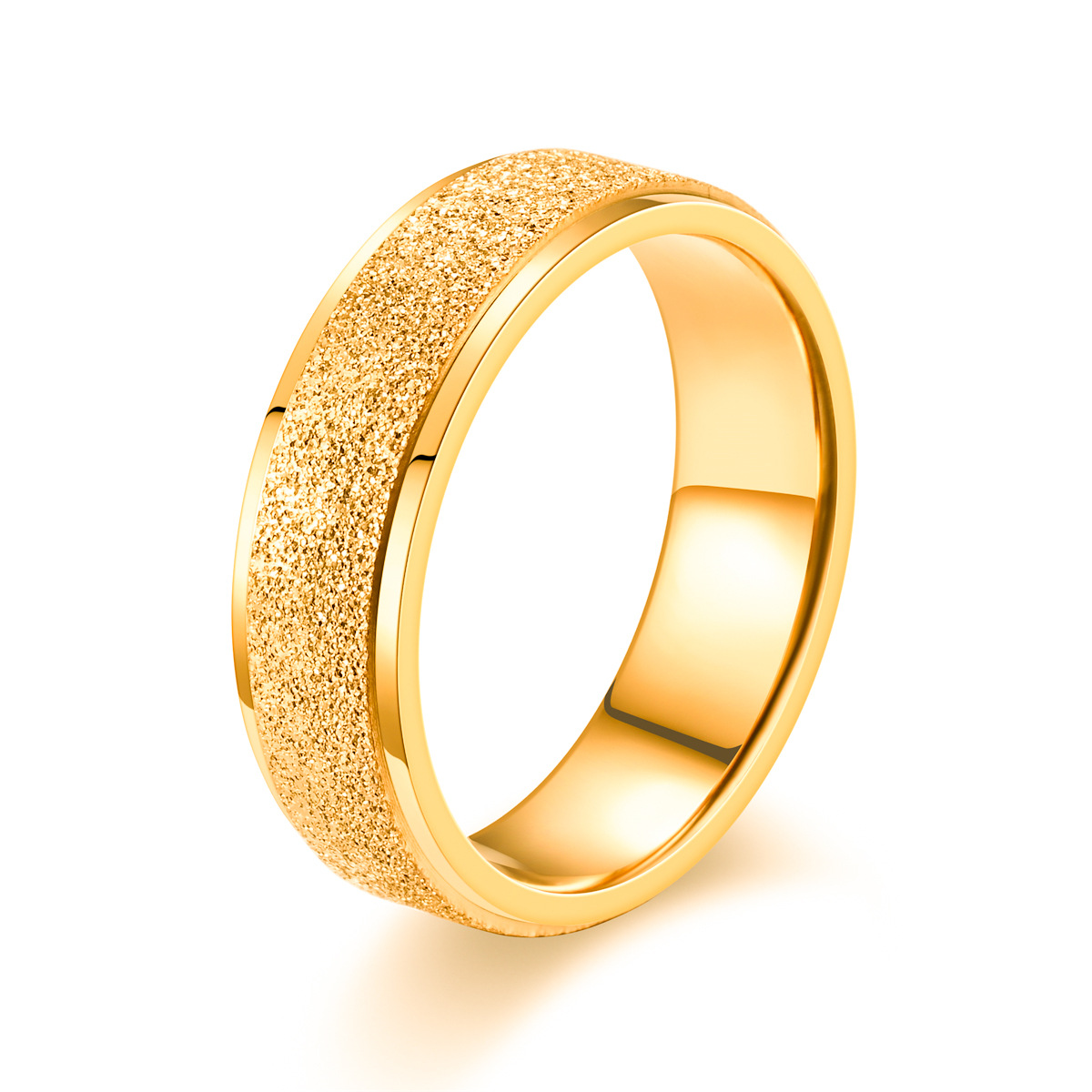 Simple Stainless Steel Diamond Pearl Sand Frosted Ring No Fading Couple Female Design Sense ...