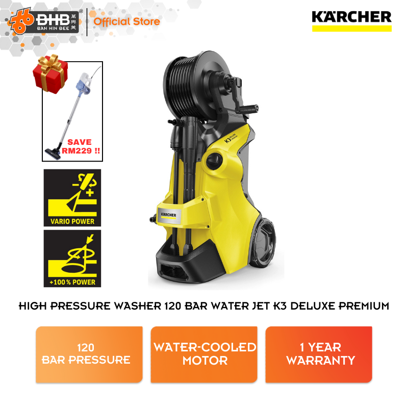 Karcher High Pressure Washer 120 Bar Water Jet K3 Deluxe Premium Mesin ...