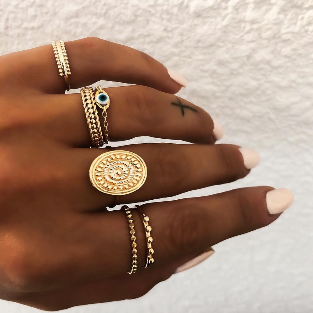 【KQDANCE STONE JEWEL Store】pack of 6 creative combination rings with ...