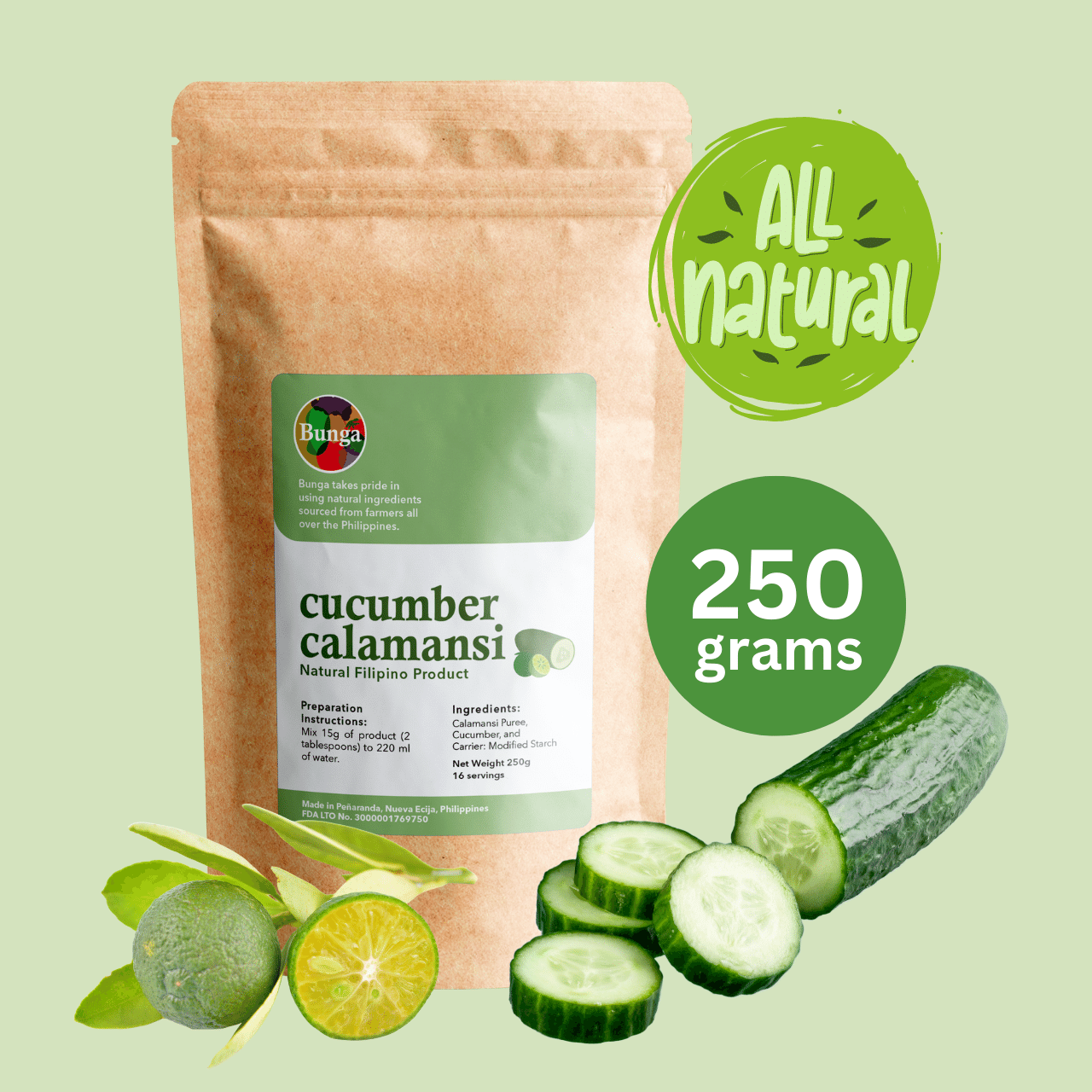 Bunga Natural Cucumber Calamansi (Lime) Powder (Unsweetened), Mix with ...