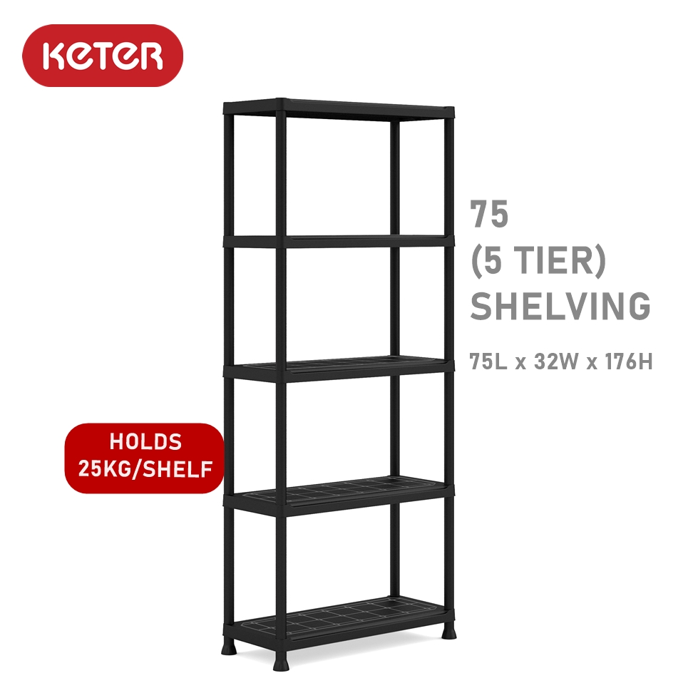 Keter Plastic Open Shelf 5 Tier | Kitchen Storeroom Garage Patio ...