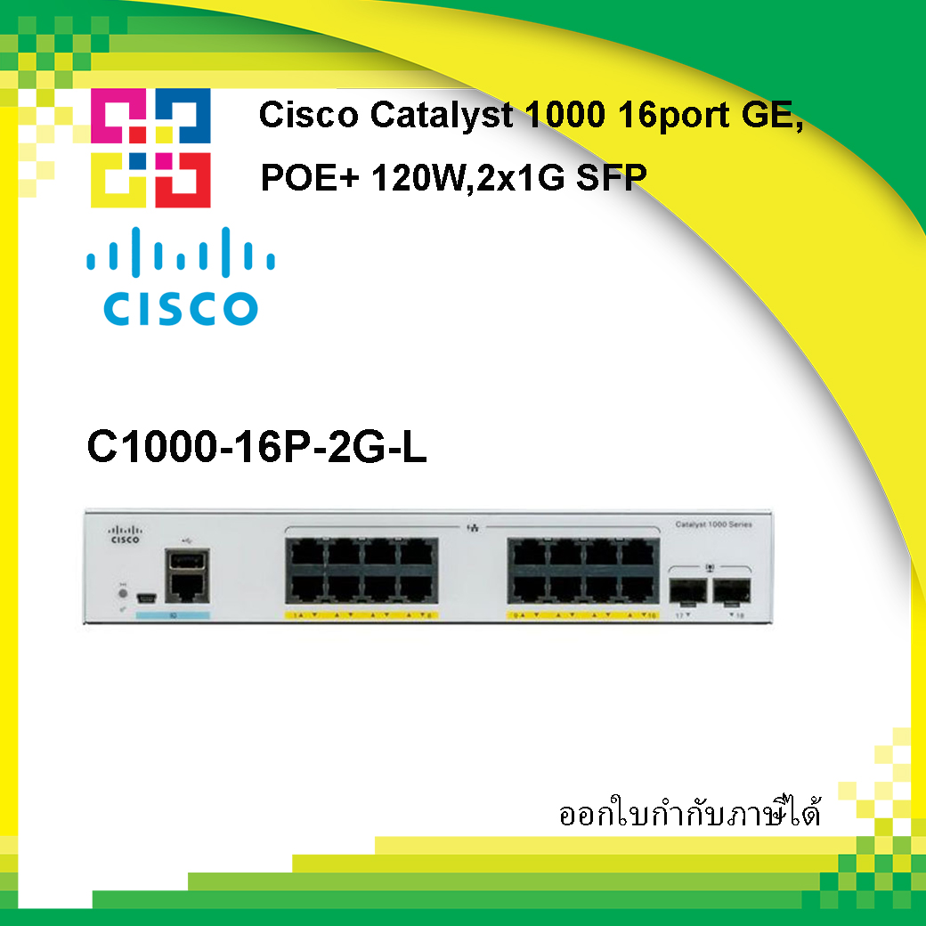 Cisco Catalyst 1000 C1000-16P-2G-L 16x 10/100/1000 Ethernet PoE+ ports ...