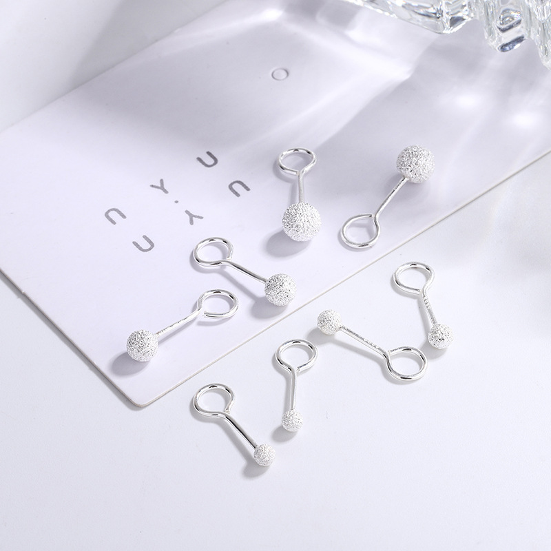 SS999 Flash Sand Ear Hook Bean Ear Nail Frosted Round Bead Ear Hole ...