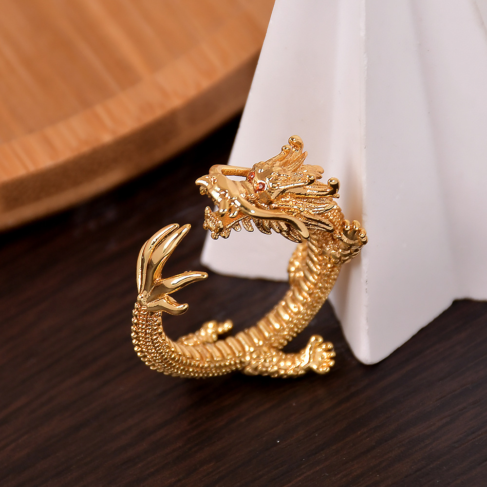 【Special offer】Dragon Retro National Style Golden Dragon Ring Men's ...