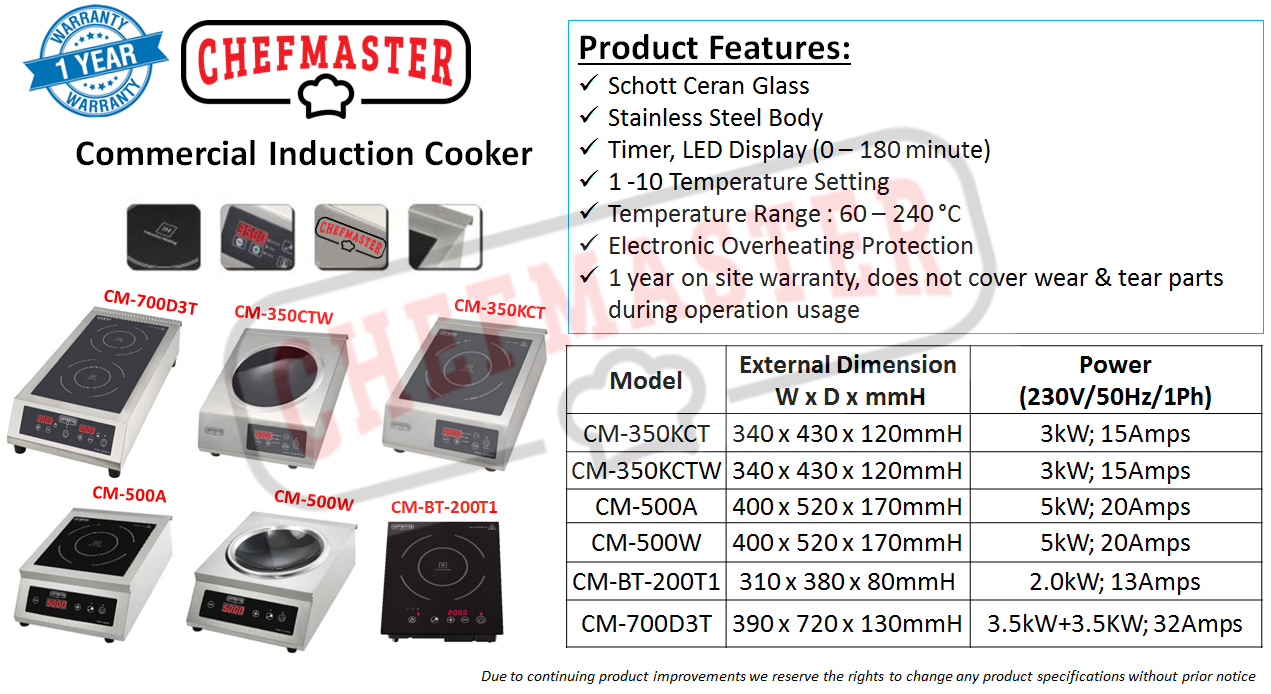 Chefmaster Tabletop Commercial Induction Cooker CM-350KCT Delivery in 2 ...