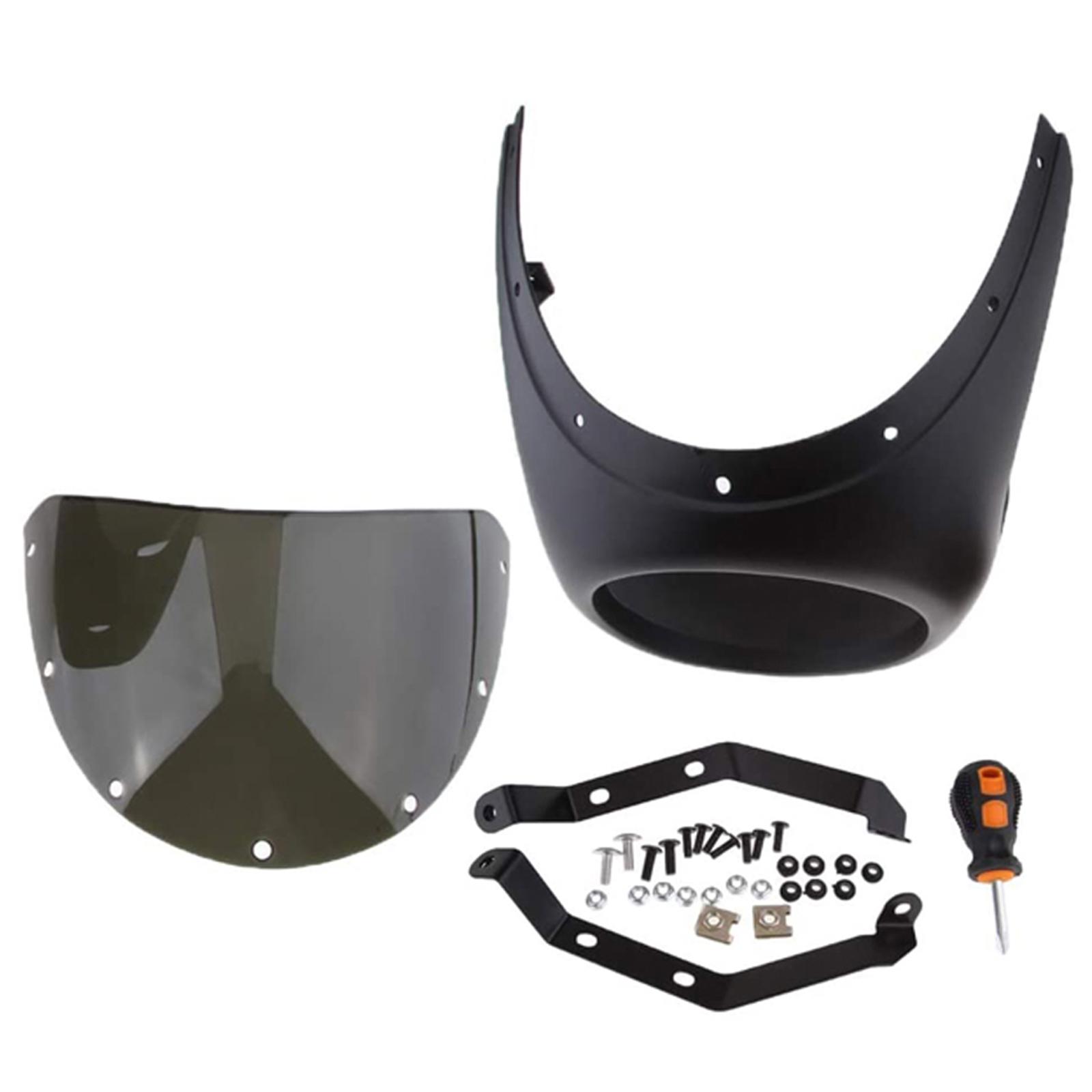 Movirtue Universal Round Retro 7" Headlight Fairing Windshield Cover ...