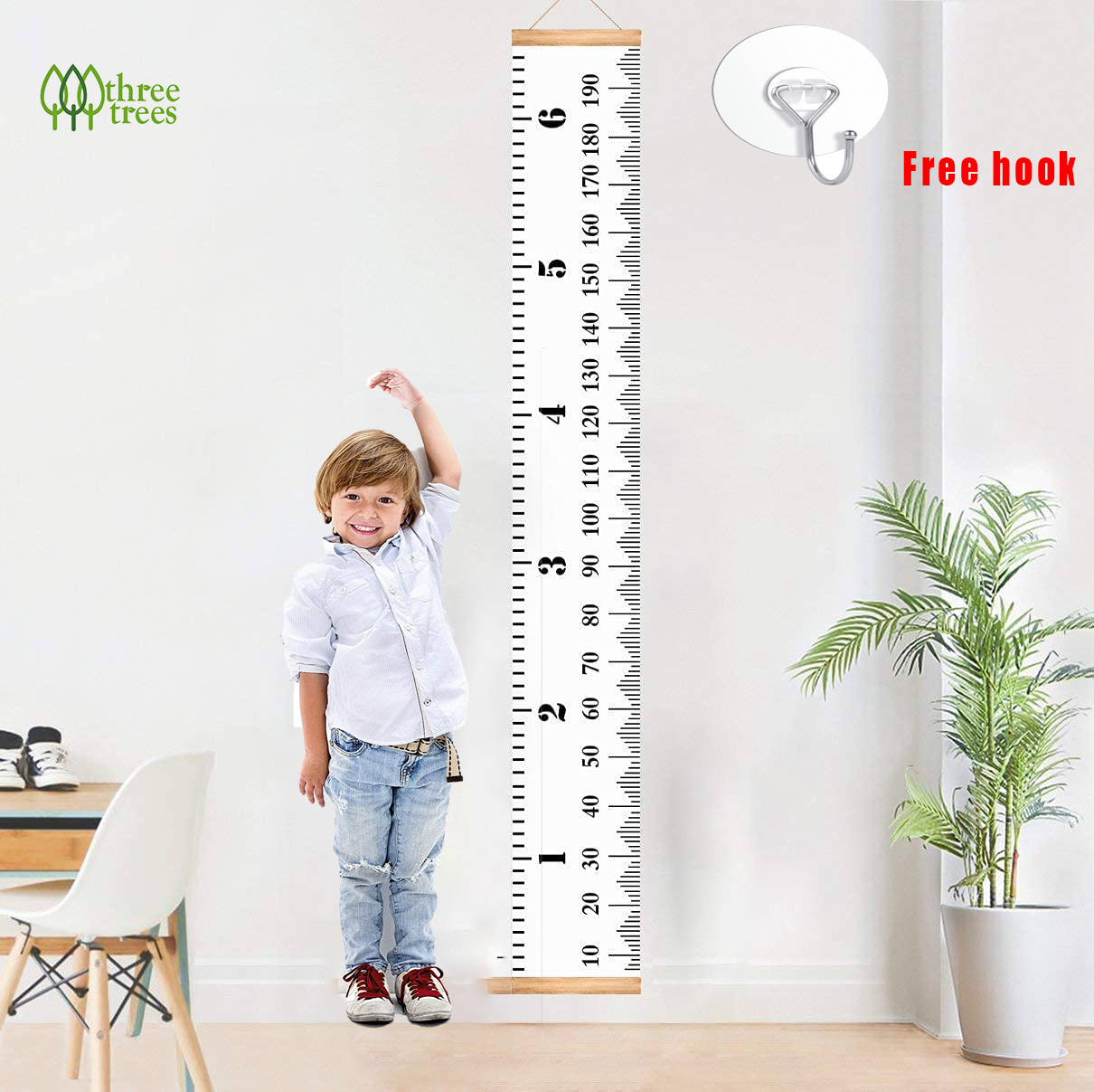 【Free Hook Provided】threetrees 2MX0.2M Growth Height Chart Handing ...