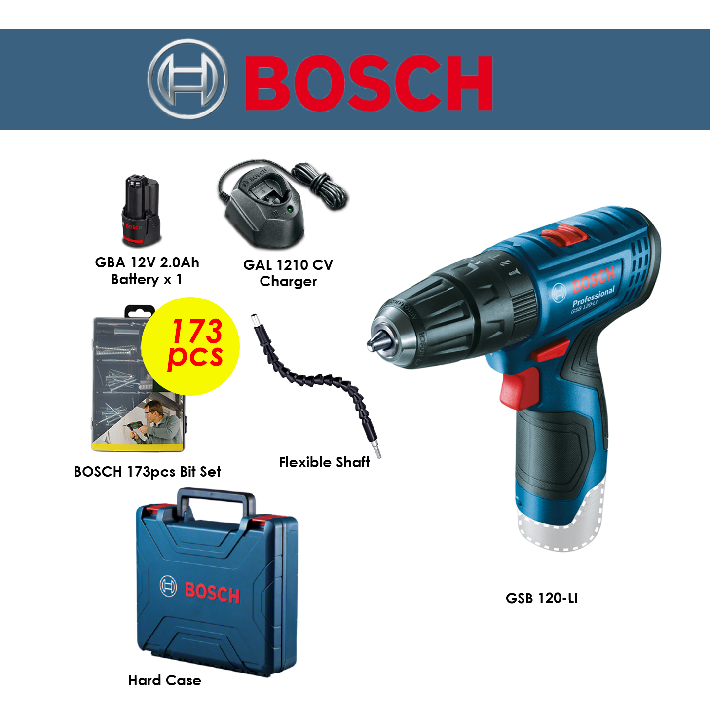 BOSCH GSB120 GSB 120 GSB 120-LI GEN 2 Cordless Impact Drill SOLO GBA ...
