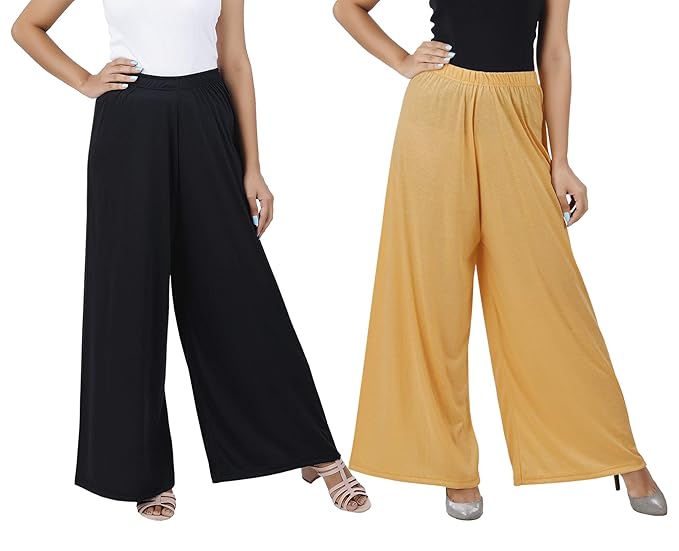 (Pack of 2) Women’s Flapper Style Jersey Palazzo Pants | Lightweight ...