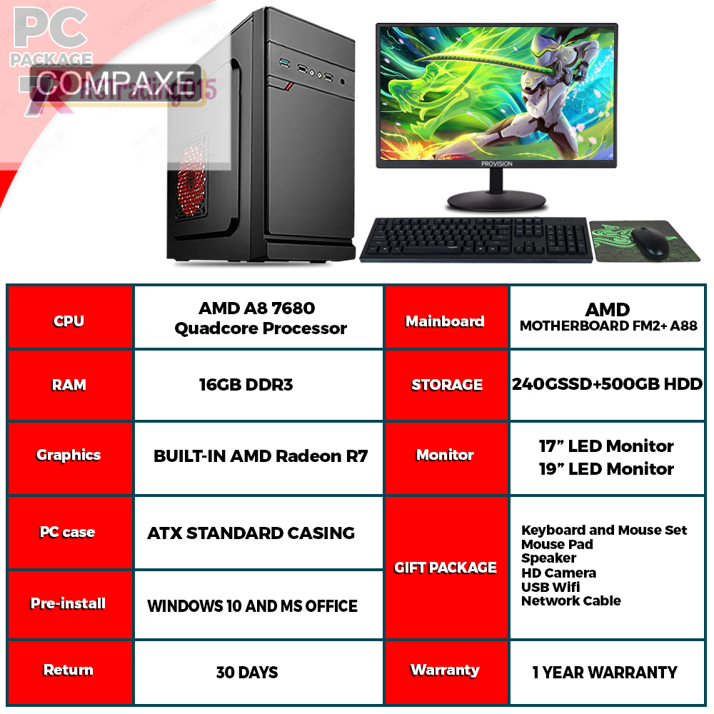 AMD Desktop Computer Set A8 7680 PC set Computer set pc full set pc ...