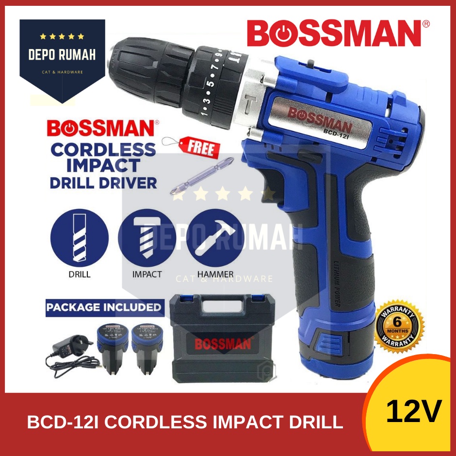 ♗bossman Bcd12 I Cordless Impact Hammer Drill Set Li Ion Battery 12v
