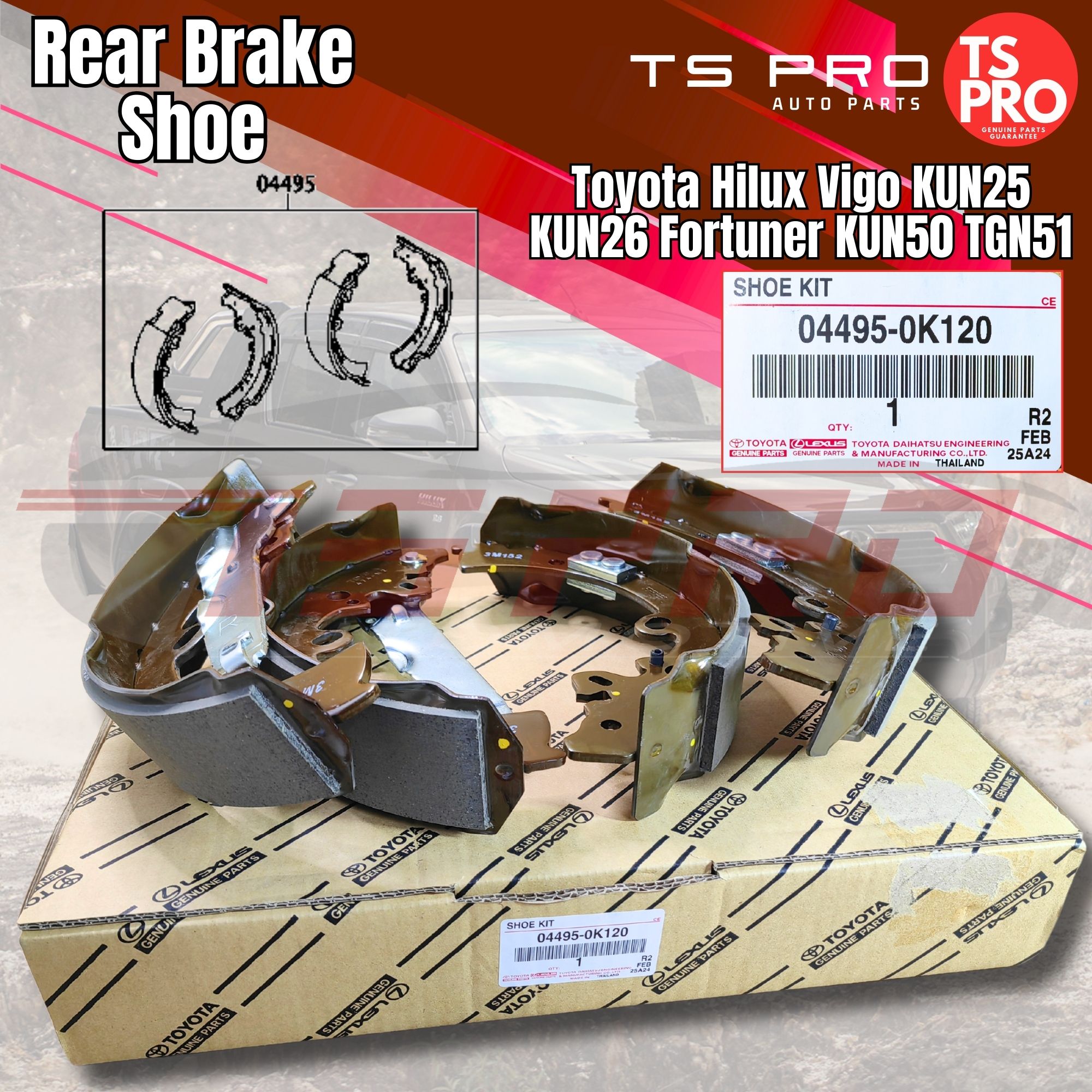 Toyota Hilux Vigo KUN25 KUN26 Fortuner KUN50 TGN51 Genuine Rear Brake ...