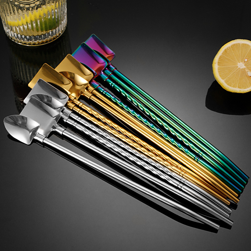 304 Stainless Steel Straw Spoon Creative Threaded Watermelon Spoon ...