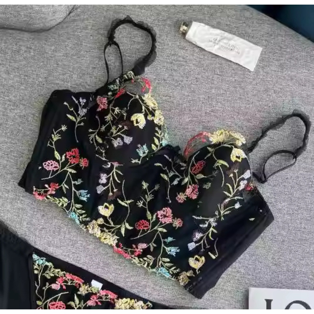 「COD」 French Lace Thin Underwear Translucent Floral Corset Bra Wired ...