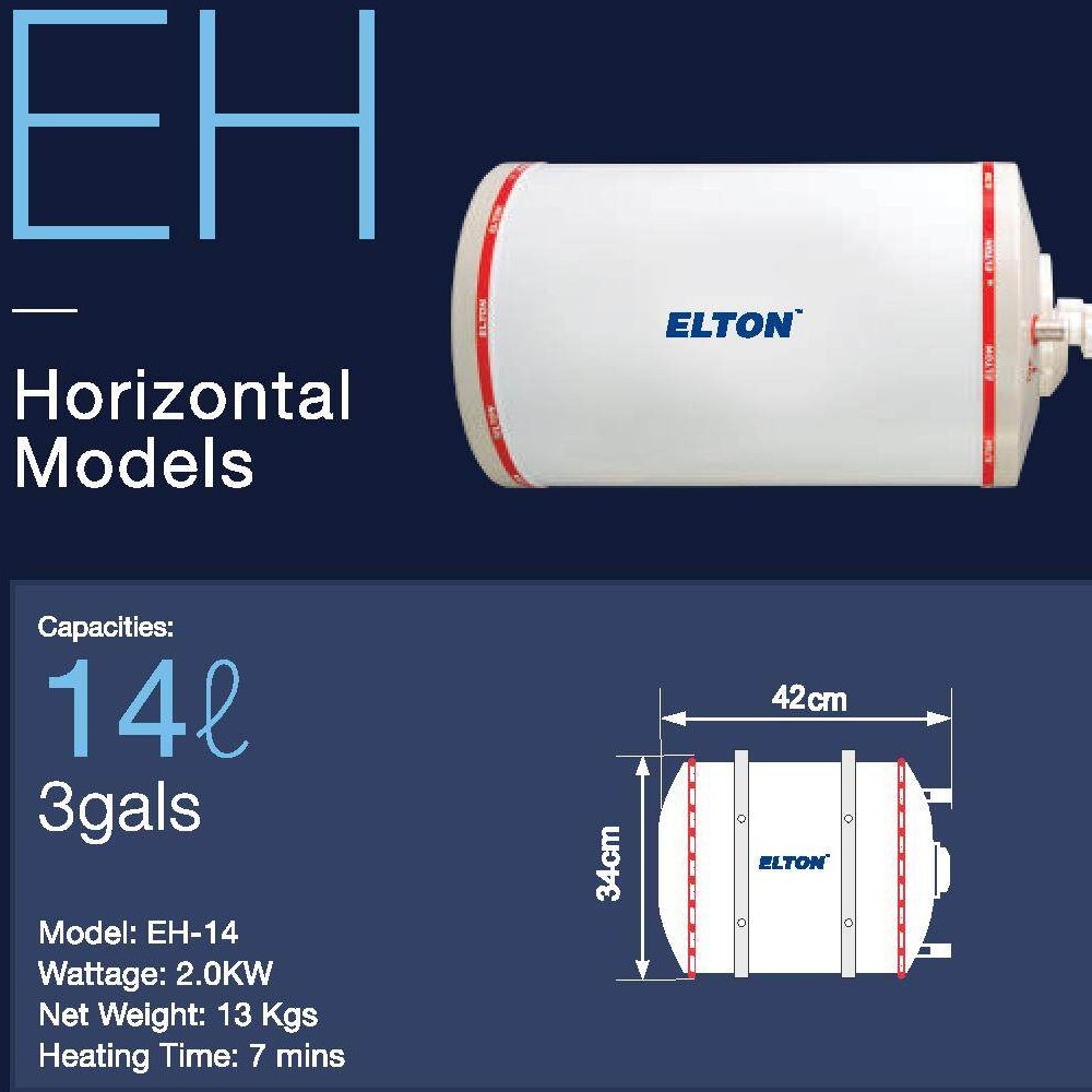 ELTON Electric Water Heater Storage -14L (3gals) - 45L (10gals) - Horizontal & Vertical model ...
