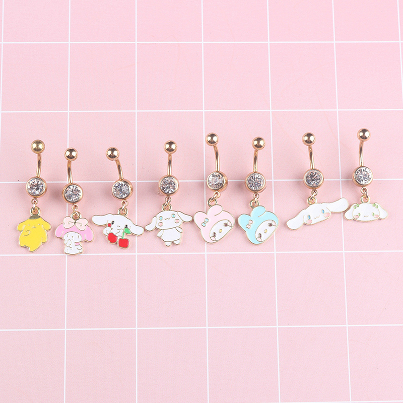 Sanrio Cartoon Belly Button Rings Crystal Navel Piercing Ring Cute Dog ...