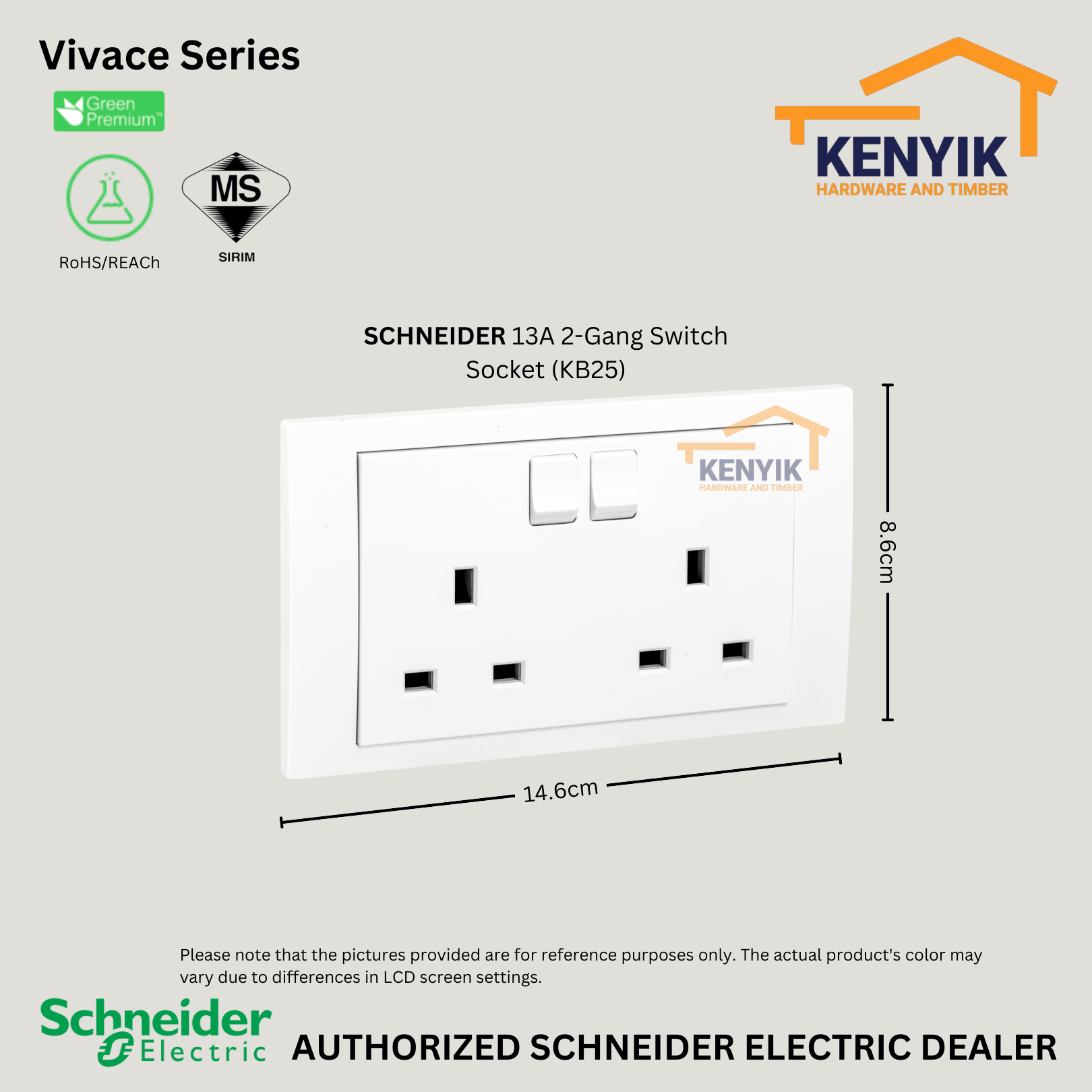 SCHNEIDER 13A 1-Gang / 2-Gang Switch Socket (Vivace Series) (KB15 ...