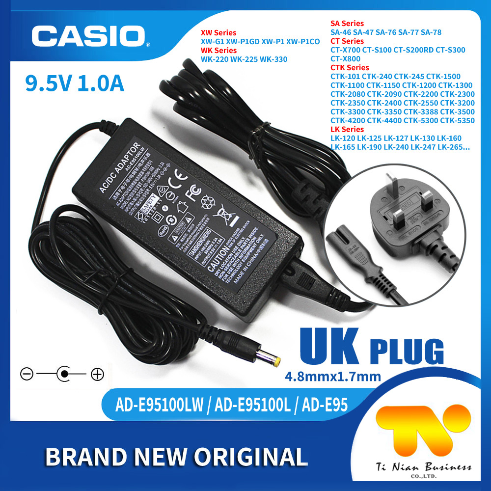 9.5V 1A AC Adapter AD-E95100L for Casio CTK-1100 CTK-1150 CTK-1200 CTK-1300 CTK-2550 Keyboard ...