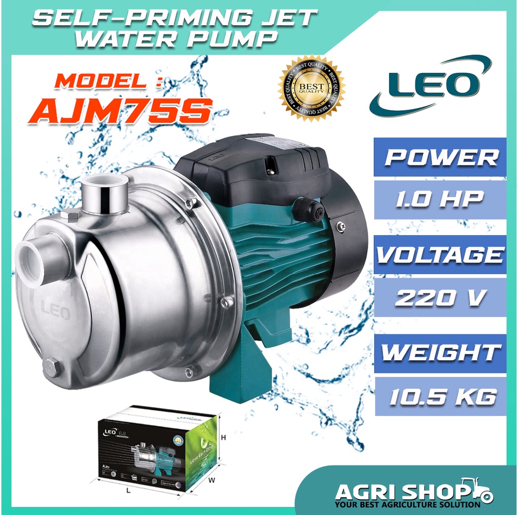 Agrishop LEO-AJM75S-SELF PRIMING JET WATER PUMP (1HP/55LMIN/25MM) | Lazada