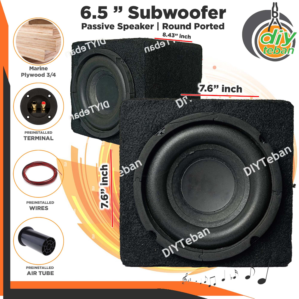 Subwoofer Box 6.5 Inches Speaker Enclosure Pre Installed 2 Air Vent ...