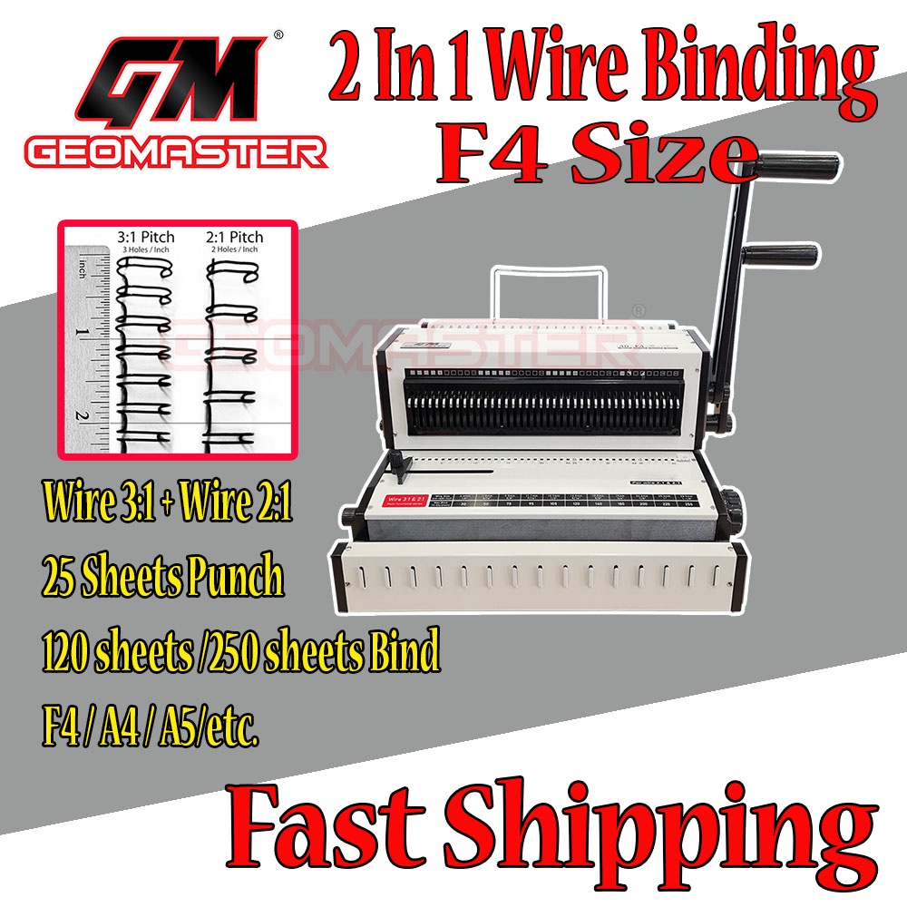Geomaster 2:1 Wire & 3:1 Wire Binding , Heavy Duty F4 Size Wire Binding Machine | Lazada
