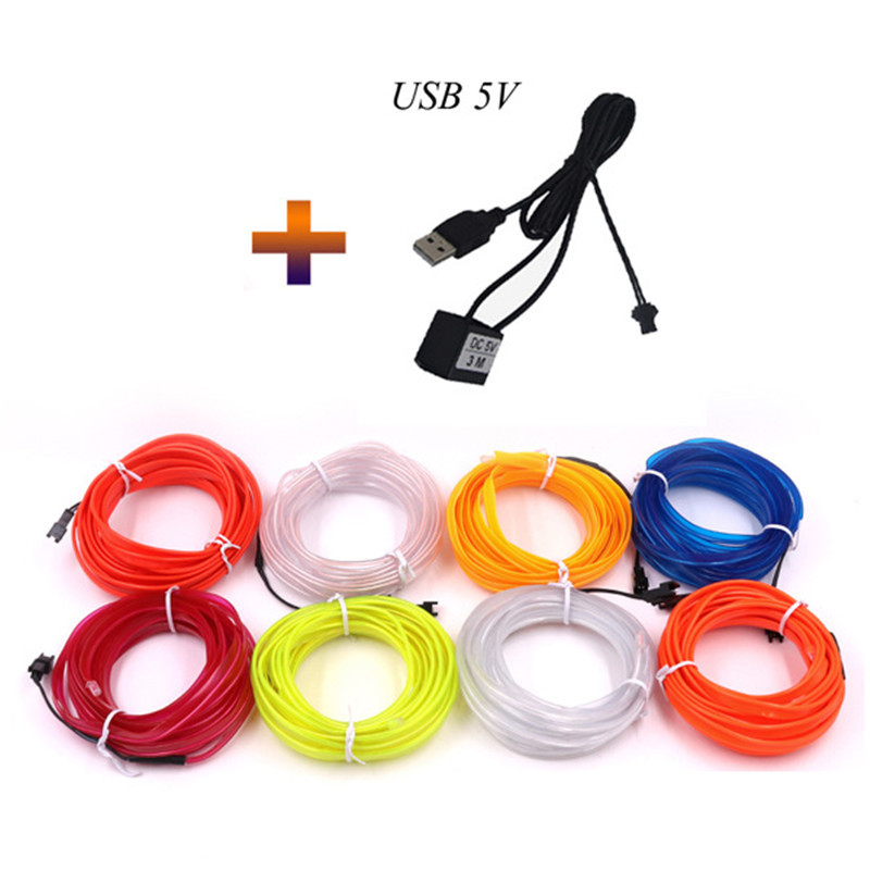 1m 3m 5m Glow El Wire Neon Cable For Dance Party Diy Costumes Aa Usb ...