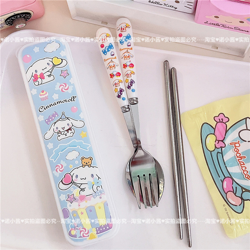3pcs/set Cartoon Sanrio Stainless steel Tableware Ins Style Portable ...