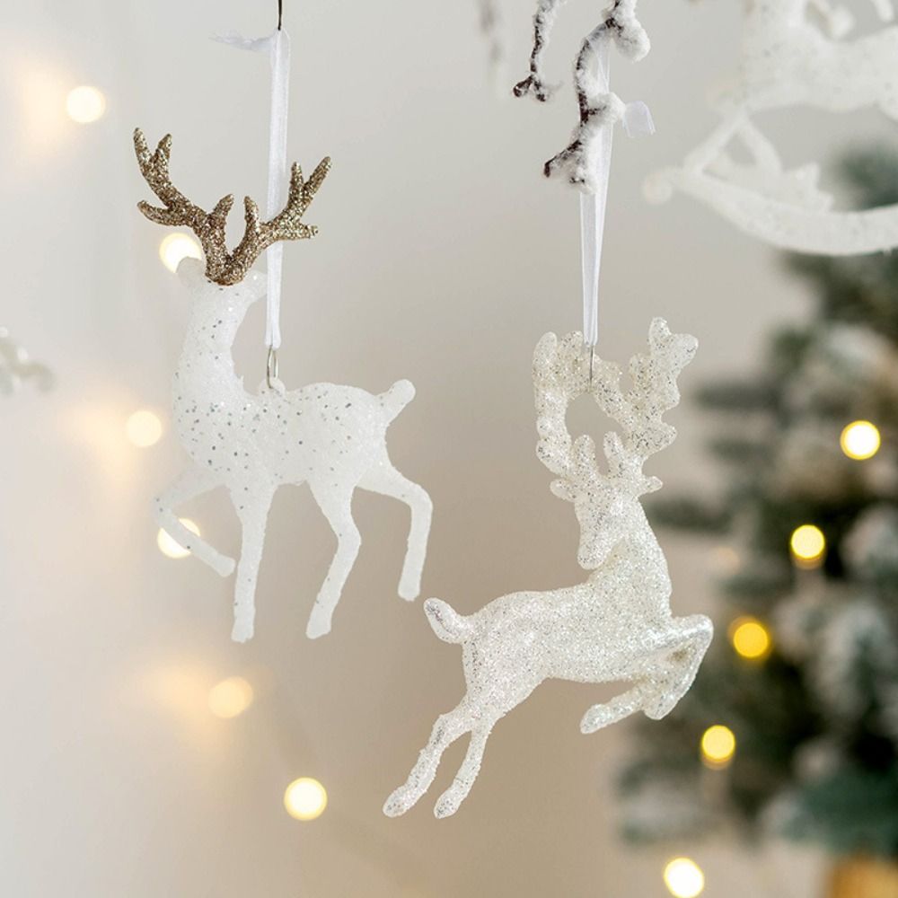 Exquisite PPS Christmas Tree Decoration White Champagne Elk Glitter ...